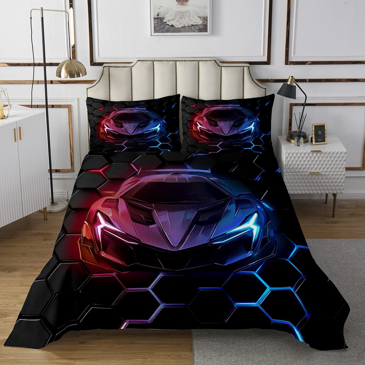 Erosebridal 3D Race Car Quilt Set,Queen Sports Car Coverlet Set ...