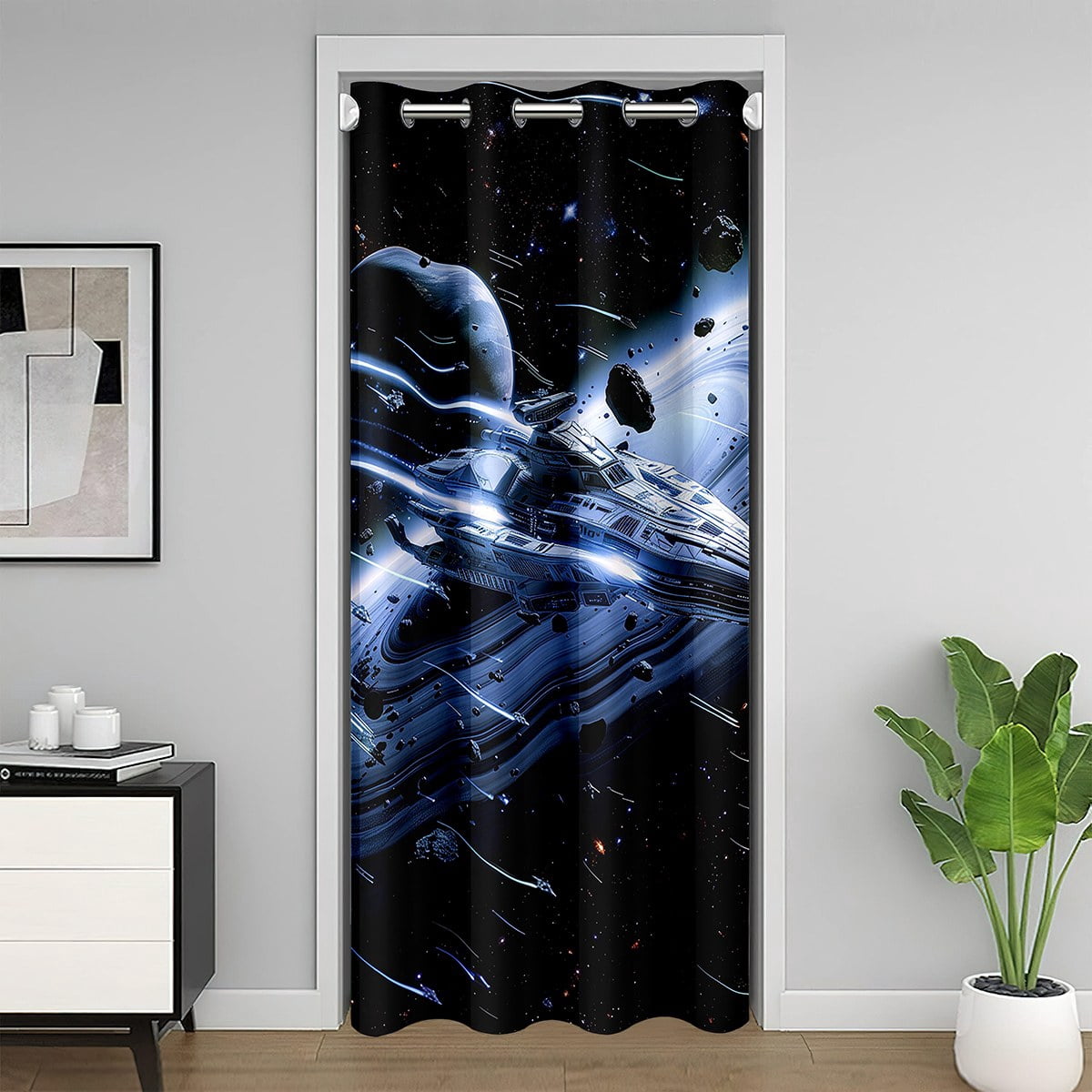 Erosebridal 3D Rocket Door Curtain For Doorways 59x80, Space Ship Black ...