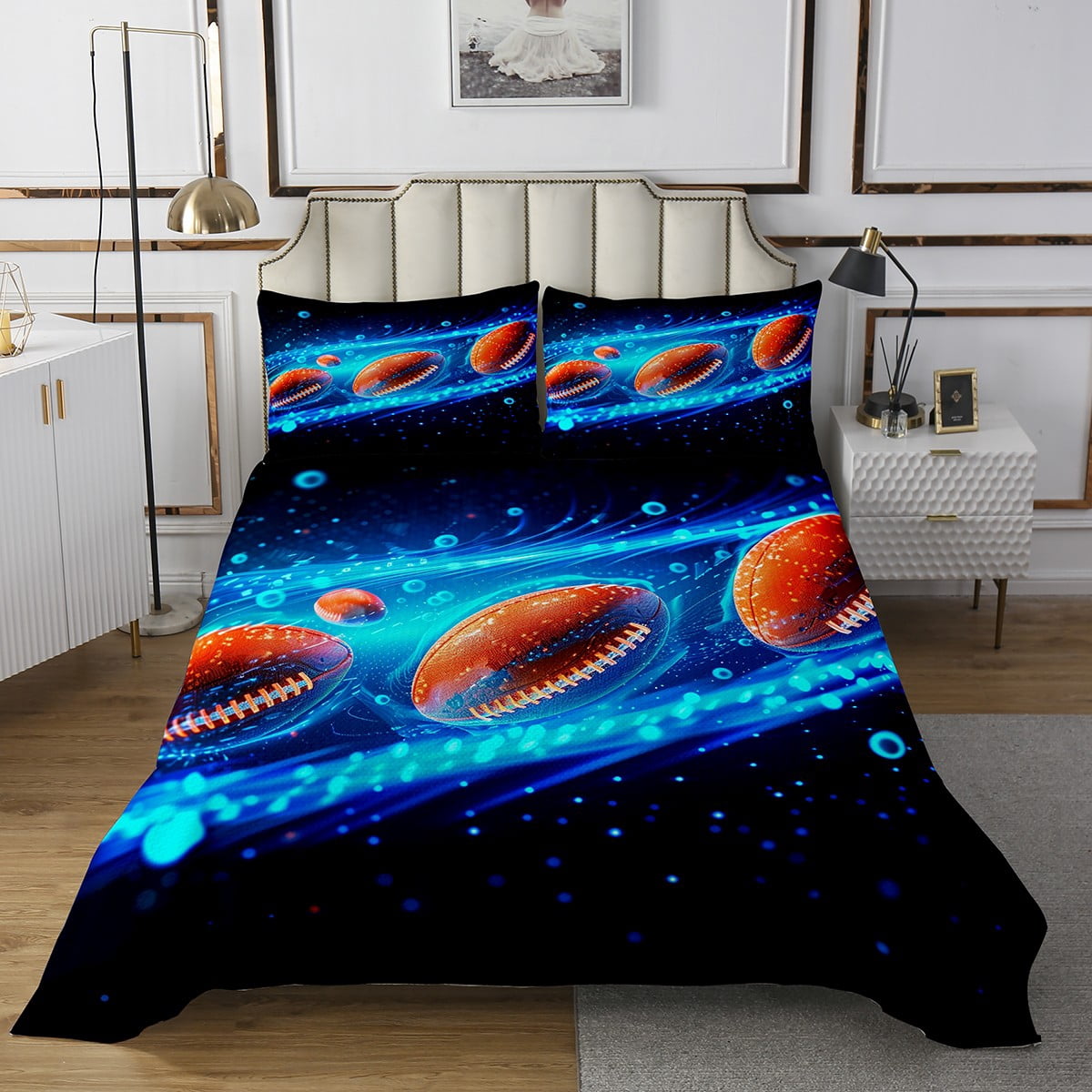 Erosebridal 3D Rugby Print 100% Cotton Comforter Cover King, Neon Blue ...