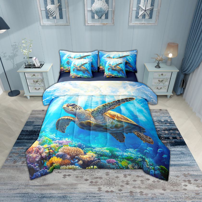 Erosebridal 3D Sea Turtle Bedding Full Size, Underwater World Bed Set, Marine Coral Reversible ...
