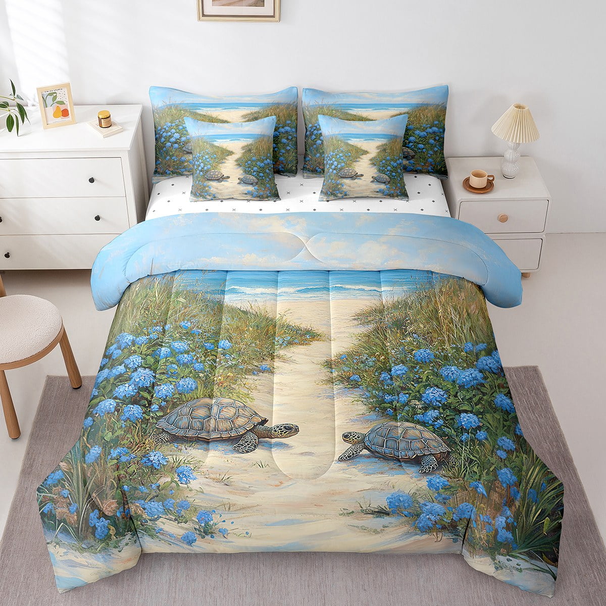Erosebridal 3D Sea Turtle Bedding Queen Size, Beach Coastal Bed Set ...