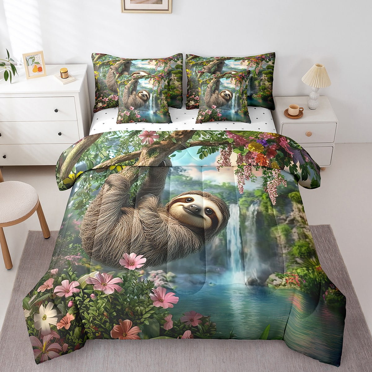 Erosebridal 3D Sloth Bed in a Bag Queen size, Pink Flower Bed Set ...