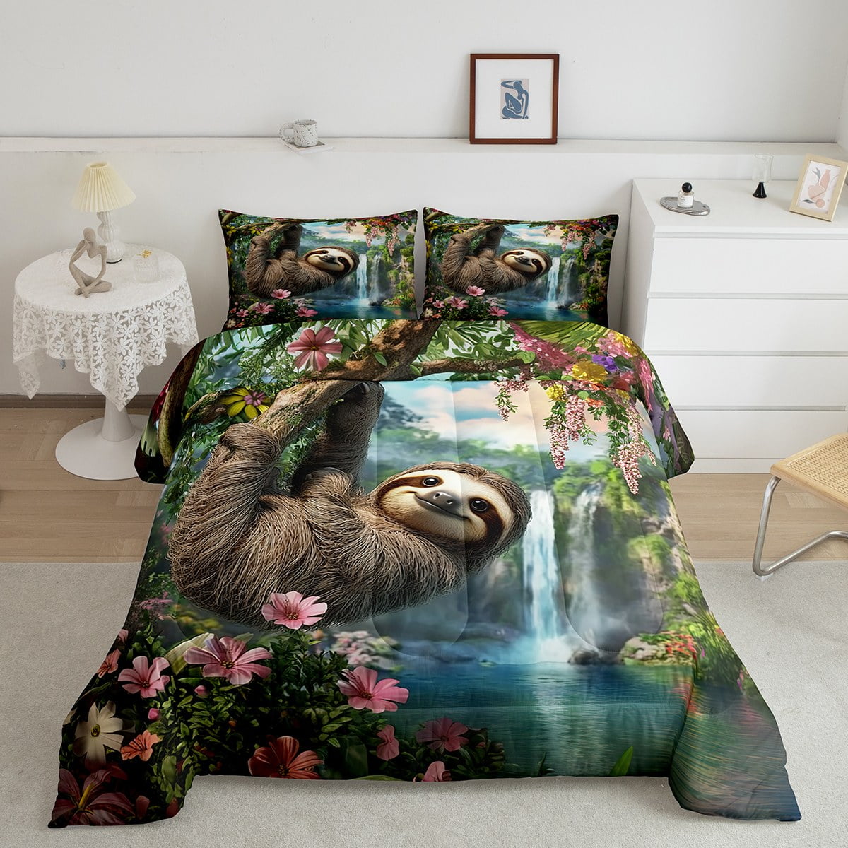 Erosebridal 3D Sloth Bedding Full Comforter Set, Pink Flower Down ...