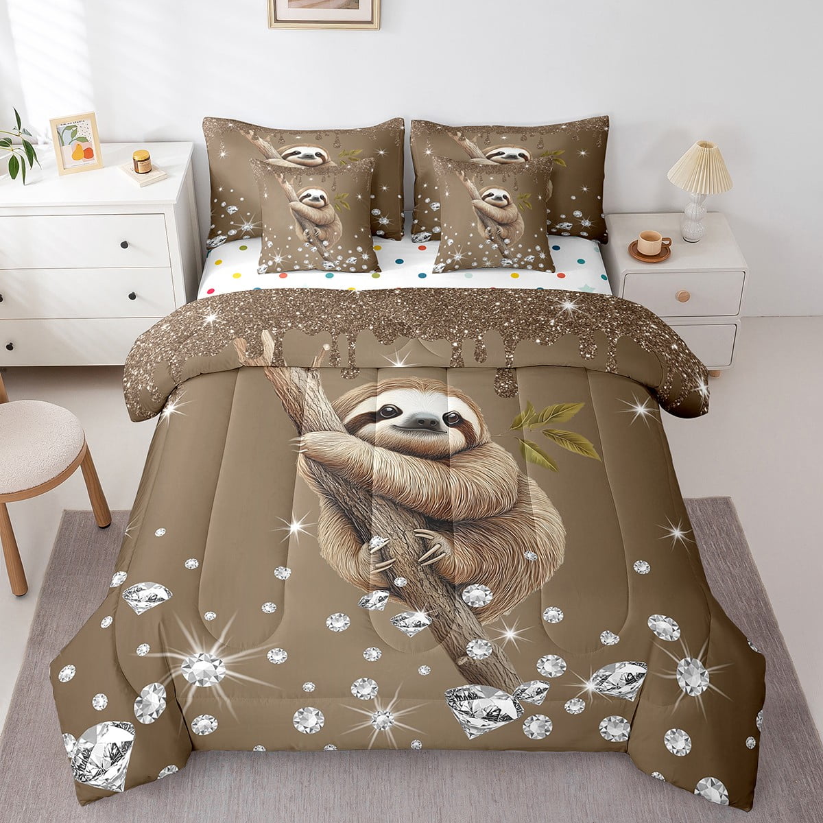 Erosebridal 3D Sloth Bedding Sets Full Size, Chic Glitter Print ...