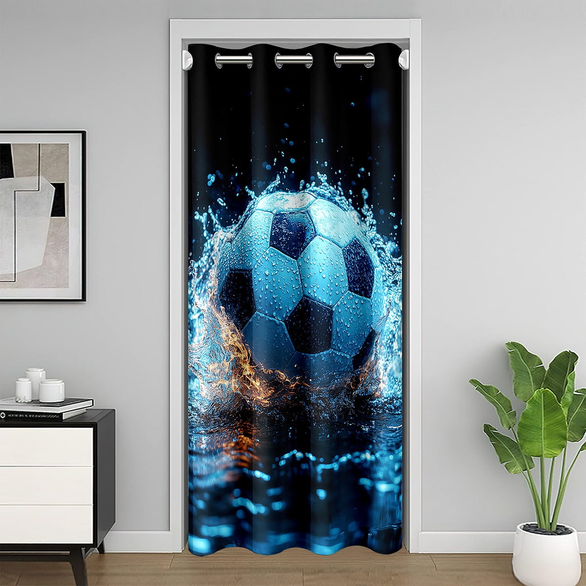 Erosebridal 3D Soccer Print Door Curtain Panel 34x80, Blue Water Room Divider Curtain, Sports ...