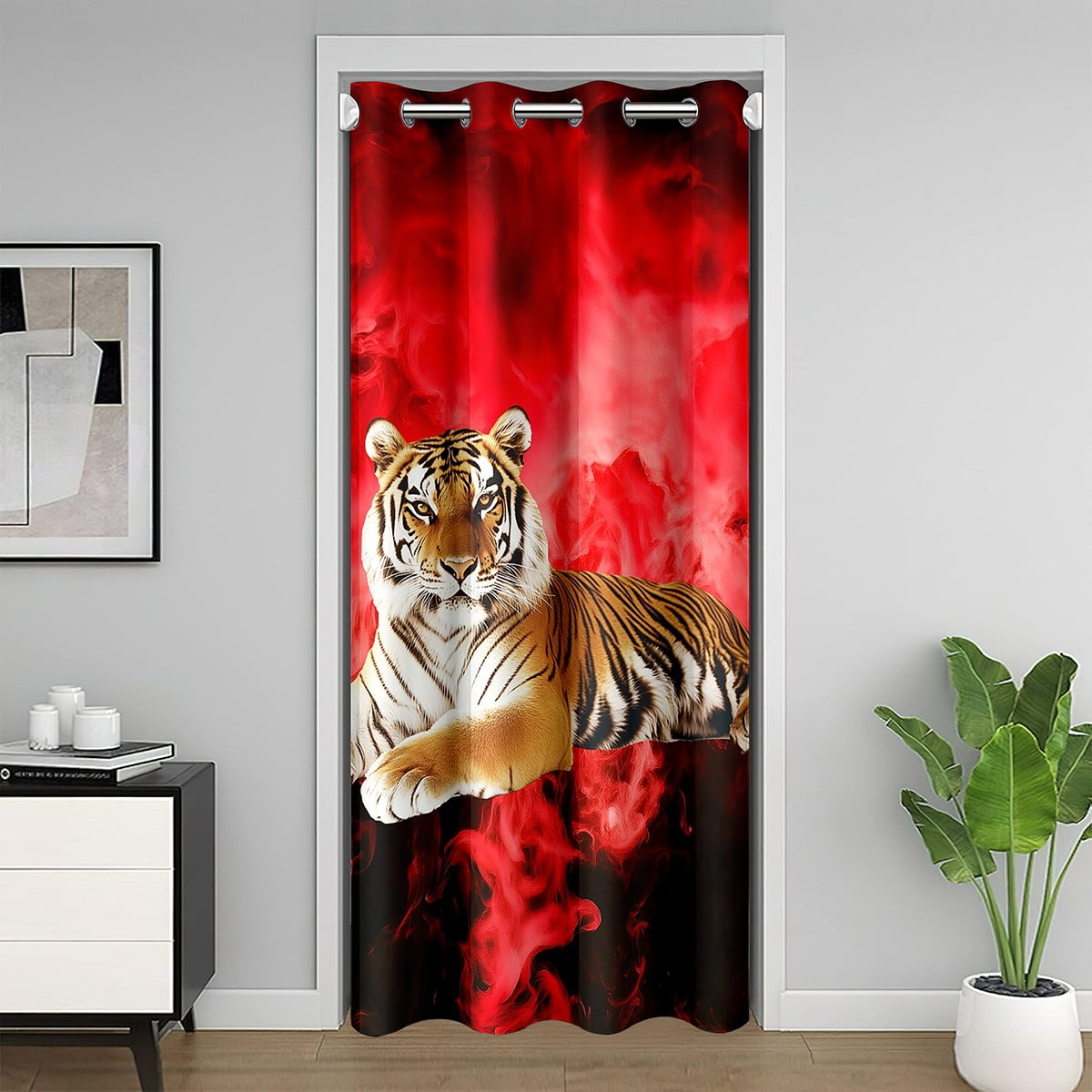 Erosebridal 3D Tiger Print Door Curtain For Doorways 42x84, Red Black ...