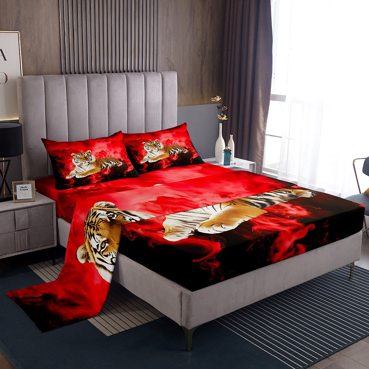Erosebridal 3D Tiger Print Sheet Set Twin, Red Bedding Sets Twin Size ...