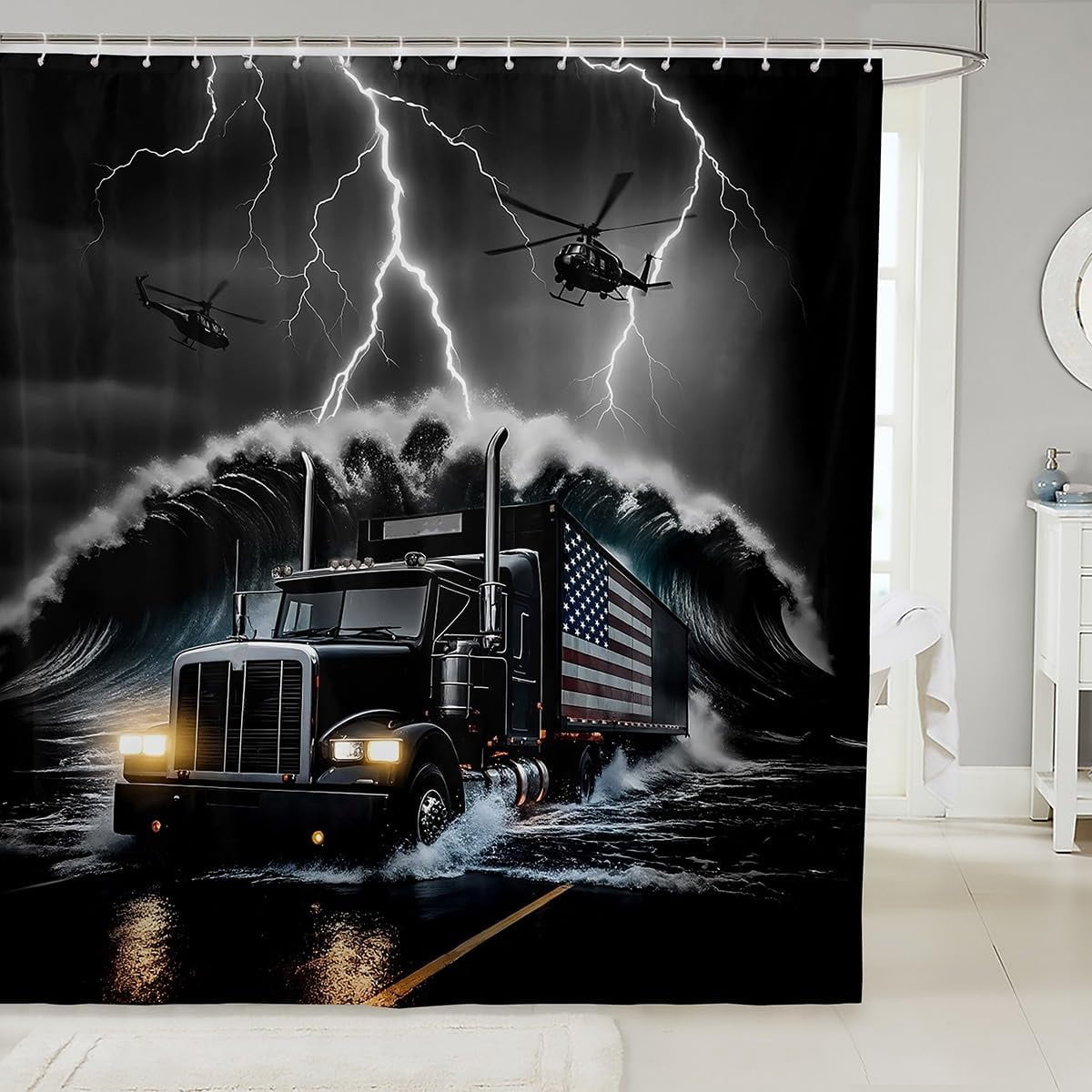 Erosebridal 3D Truck Shower Curtain American Flag Bathroom Accessories ...