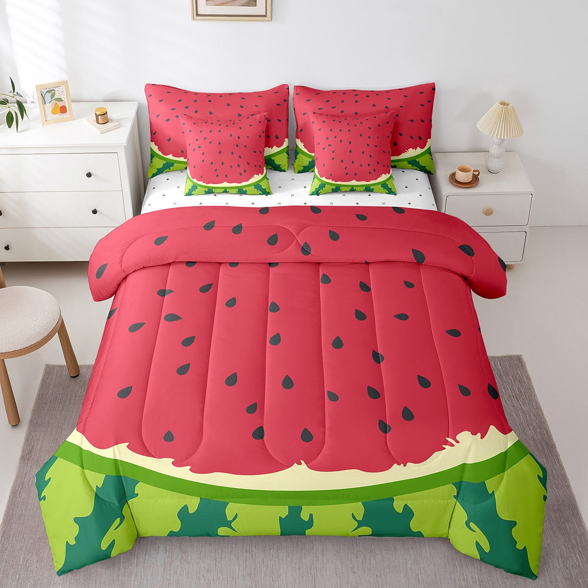Erosebridal 3D Watermelon Bed in a Bag King size, Tropical Fruit Bed Set, Fruit Print Decor ...