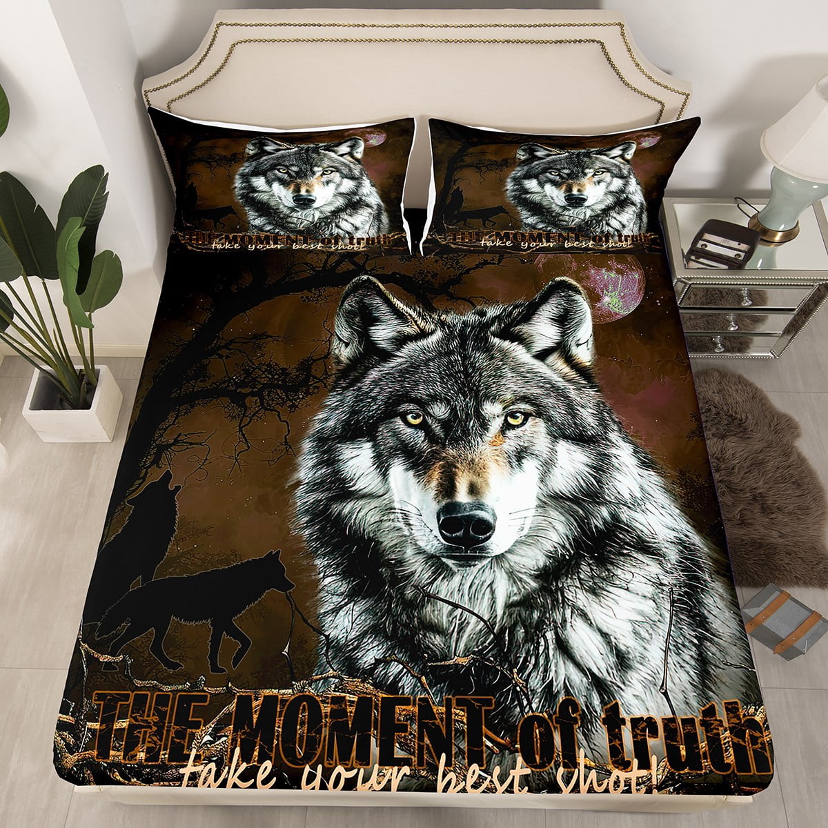 Erosebridal 3D Wolf Bed Sheets Night Galaxy Moon Wolf Bedding Set,Wild ...