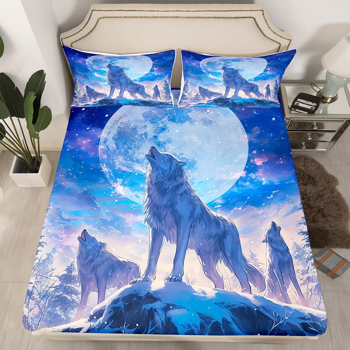 Erosebridal 3D Wolf Bed Sheets Winter Wolves On The Snow Mountain ...