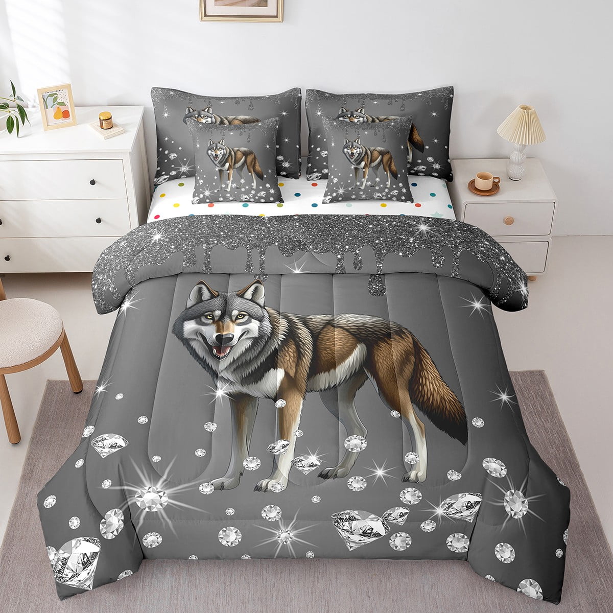 Erosebridal 3D Wolf Bedding Sets Twin Size, Chic Glitter Print ...