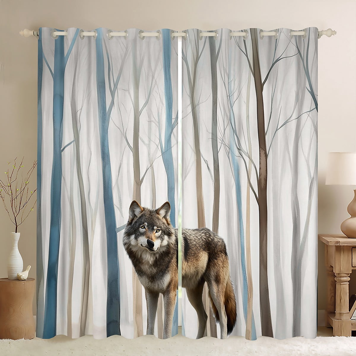 Erosebridal 3D Wolf Curtains Pack of 2 (42x63), Wildlife Print 30%-50% ...
