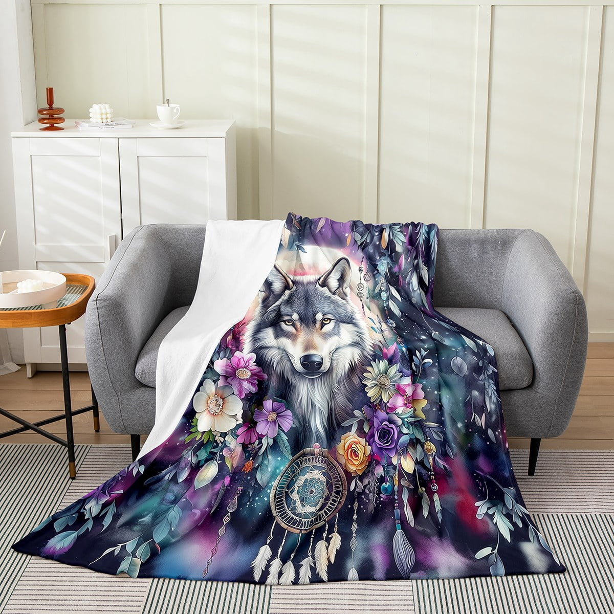 Erosebridal 3D Wolf Flannel Blanket, Dreamcatcher Sherpa Throw, Boho ...