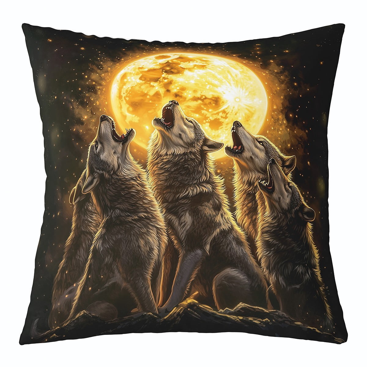 Erosebridal 3D Wolf Throw Pillow Covers 20x20, Gold Moon Pillow Cases ...