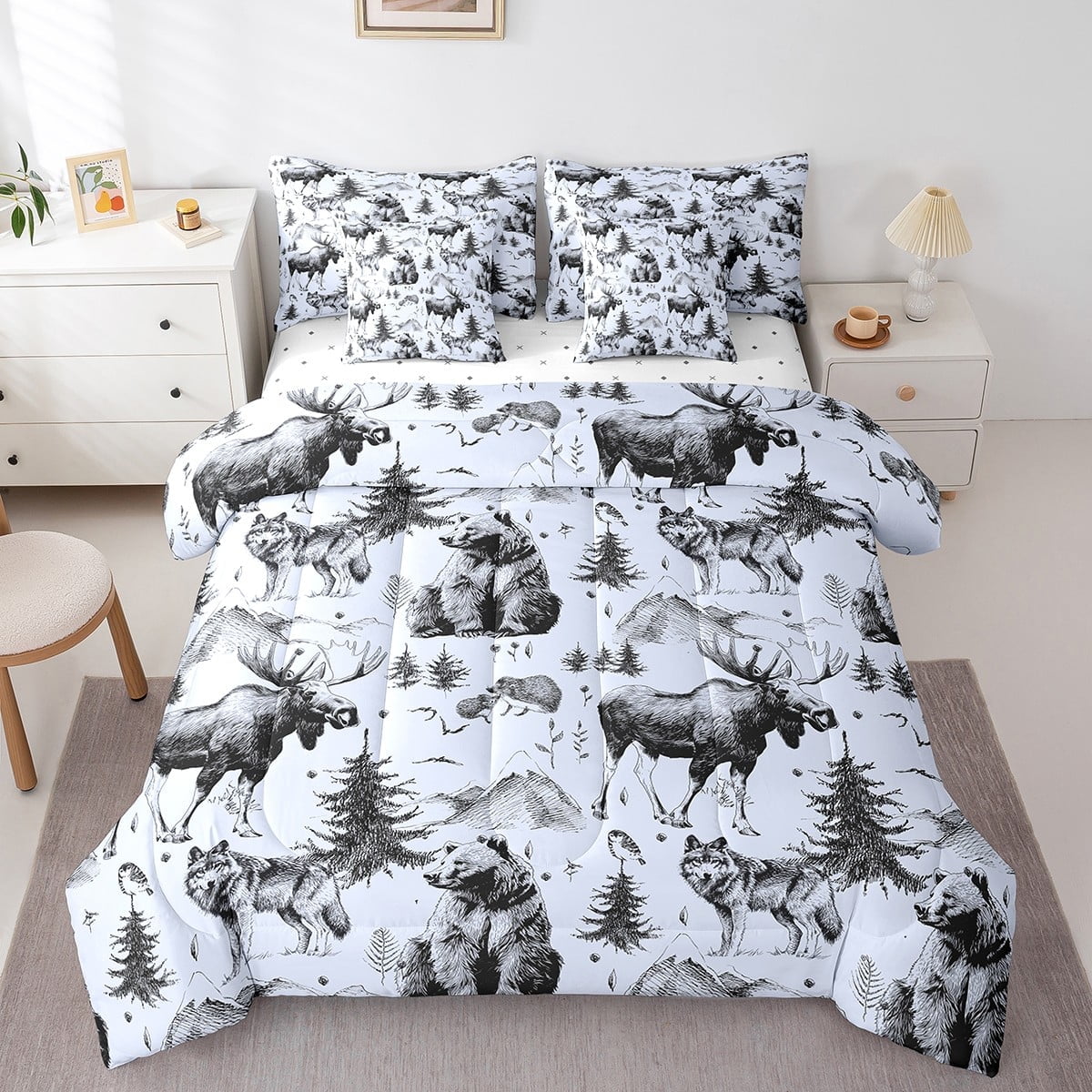 Erosebridal 7 Pcs Rustic Bear Comforter Set Twin Size,Woodland Wolf ...