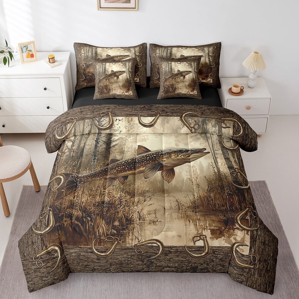 Erosebridal 7 Piece Bed in a Bag Queen Size Comforter Set Fishing ...