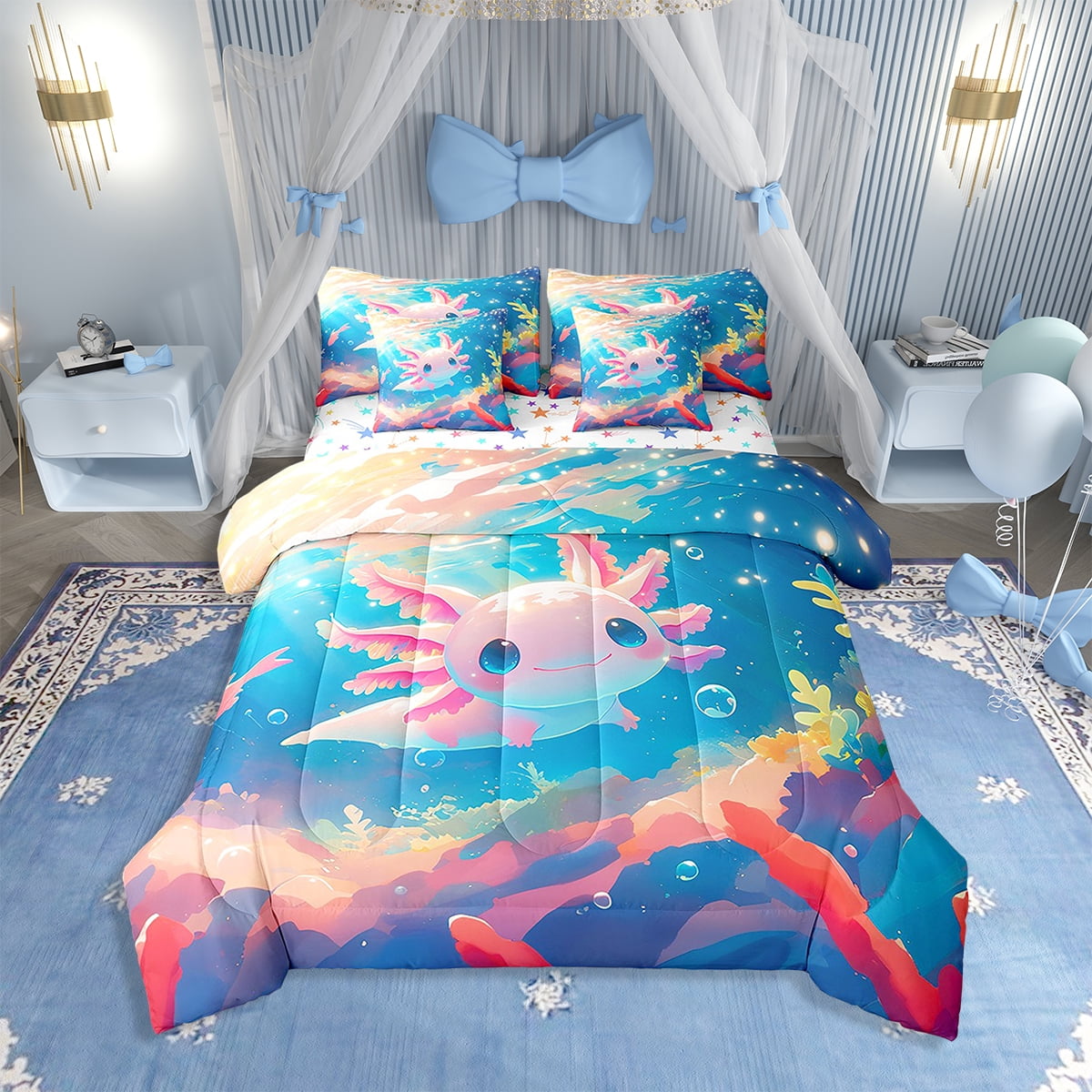 Erosebridal 7 Piece Cute Axolotl Bed in a Bag Twin Cute Animal Sheet ...