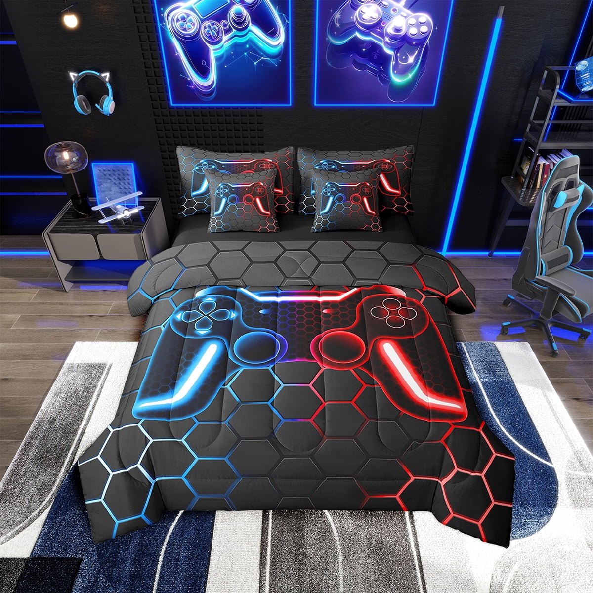 Erosebridal 7 Piece Gaming Bedding Sets Gamer Full Comforter Set 7 ...