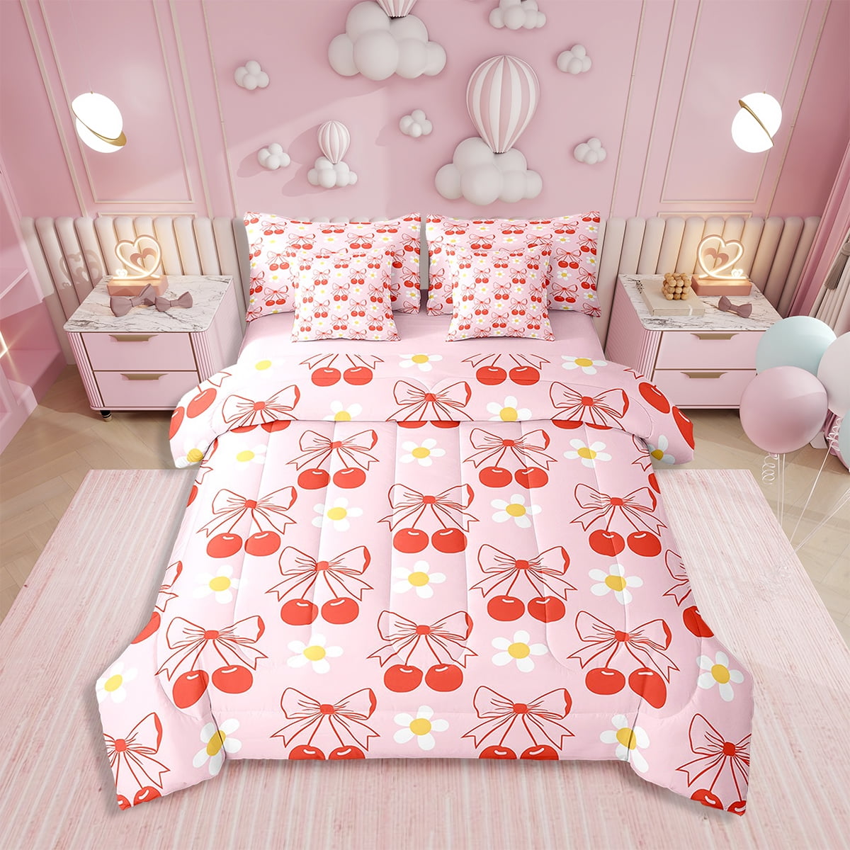 Erosebridal 7 Piece Red Bow King Comforter Set with Sheets,Cherry and ...