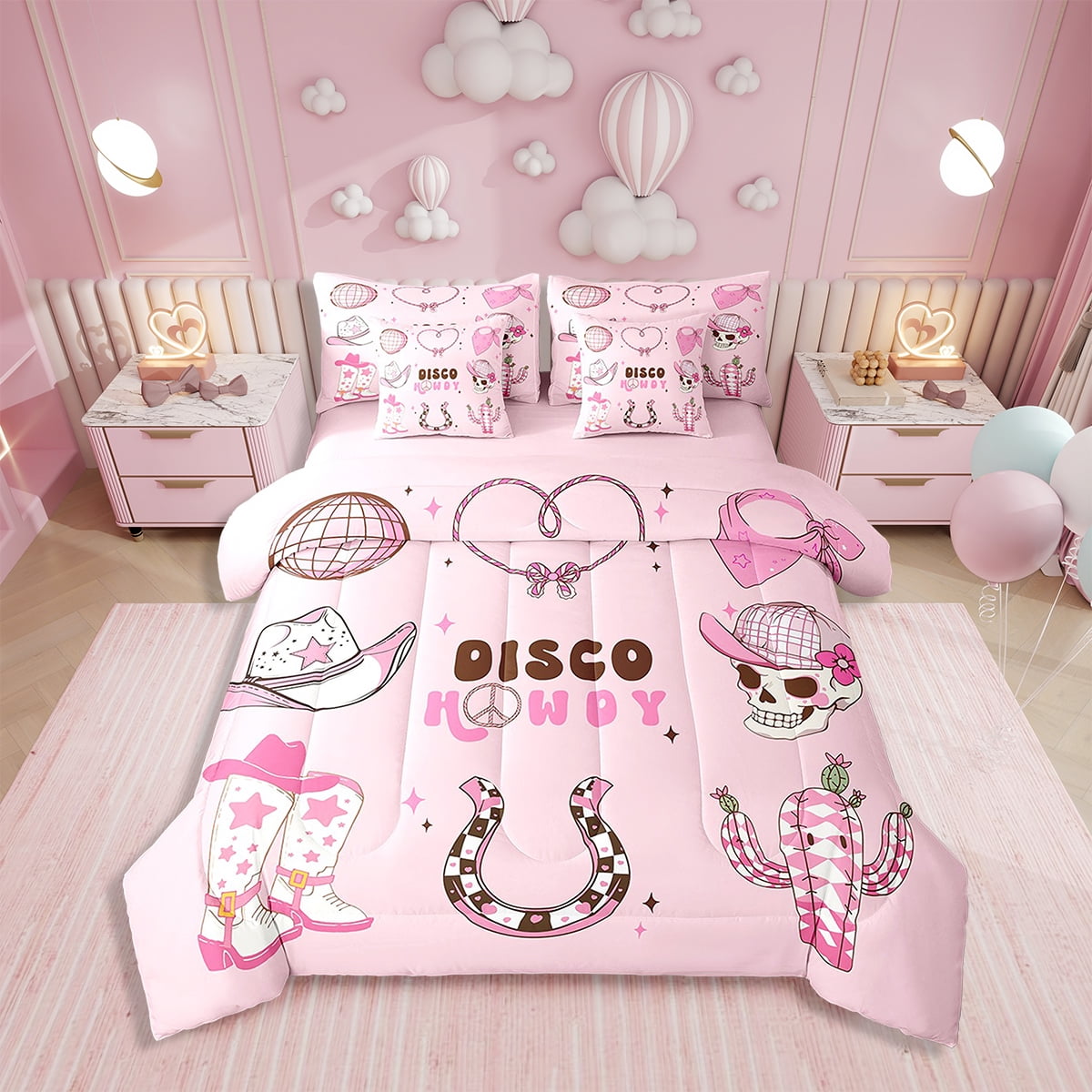 Erosebridal 7 Piece Western Cowgirl Bedding Set Twin,Pink Disco Ball ...
