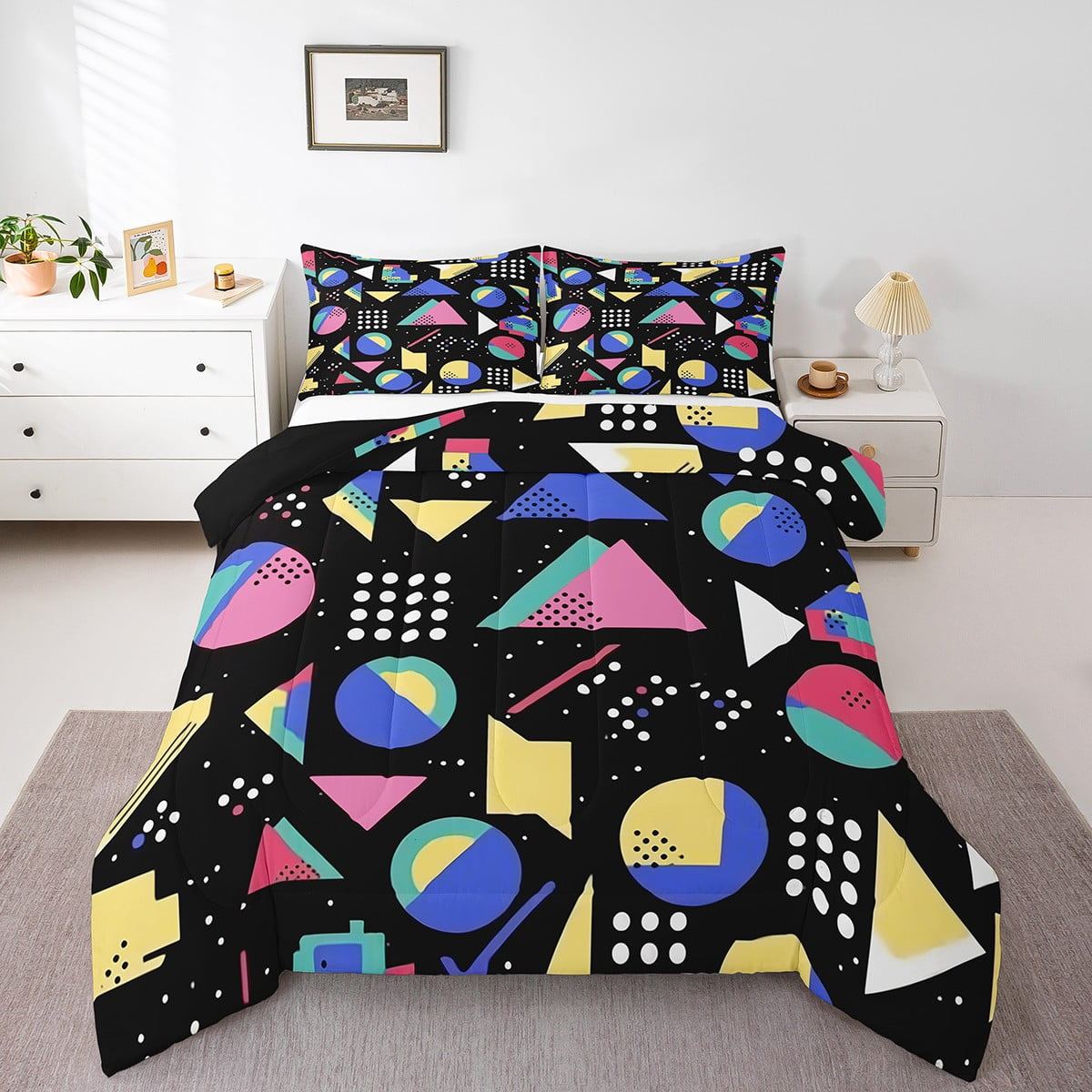 Erosebridal 70s Memphis Bedding Full Comforter Set, Geometric Triangle ...