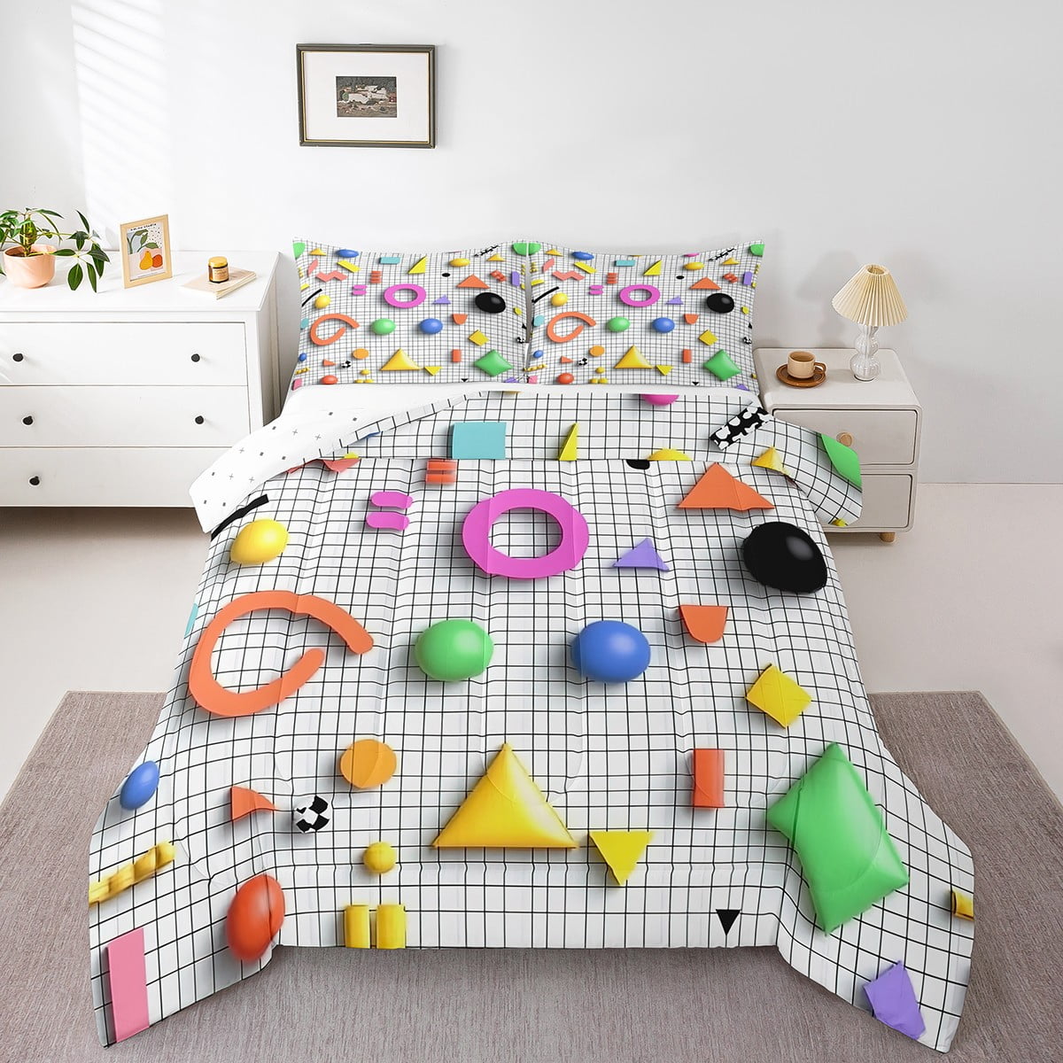 Erosebridal 70s Memphis Comforter Sets Twin Size, Geometric Triangle ...