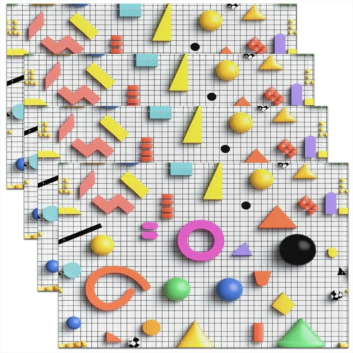 Erosebridal 70s Memphis Placemats Set of 4, Geometric Triangle Circle ...