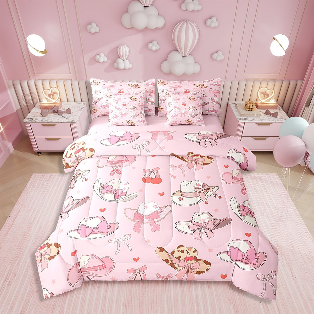 Erosebridal 7Pc Pink Bow Comforter Set Twin Size,Cowgirl Cowboy Hat ...