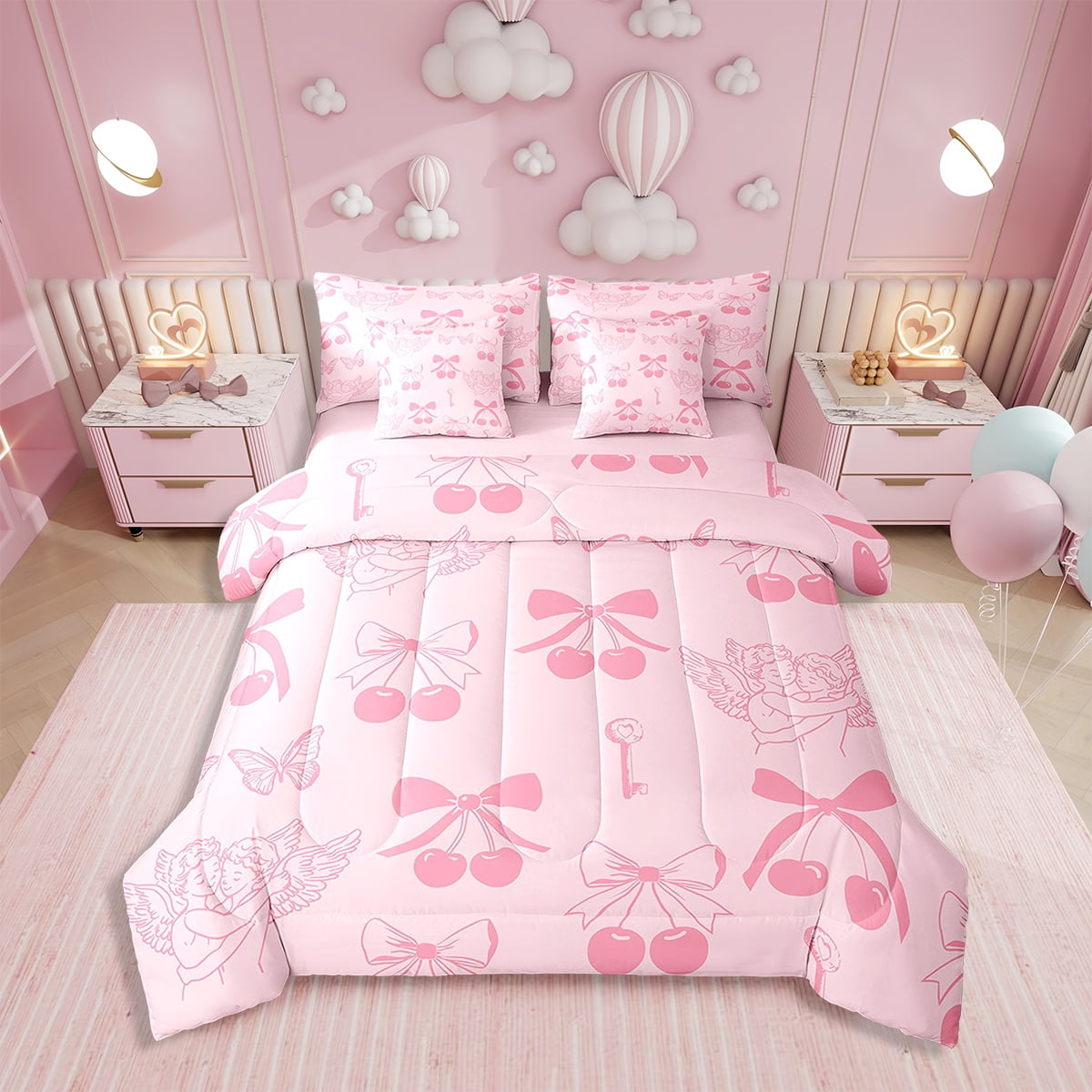 Erosebridal 7Pc Pink Bow Full Comforter Set with Sheets,Pink Bows ...
