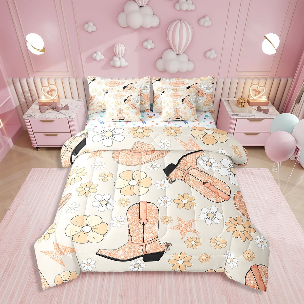 Erosebridal 7Pc Western Cowgirl Queen Comforter Set,Cowgirl Boots Hat ...