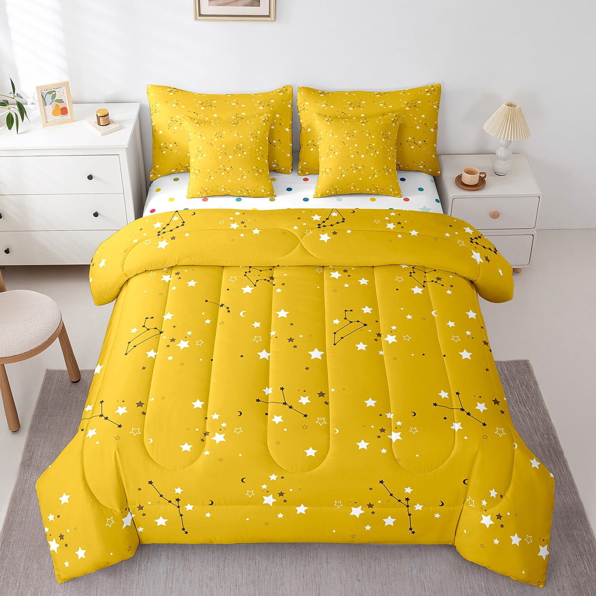 Erosebridal 7Pcs Galaxy Stars Comforter Sets King Size,Glitter Zodiac ...