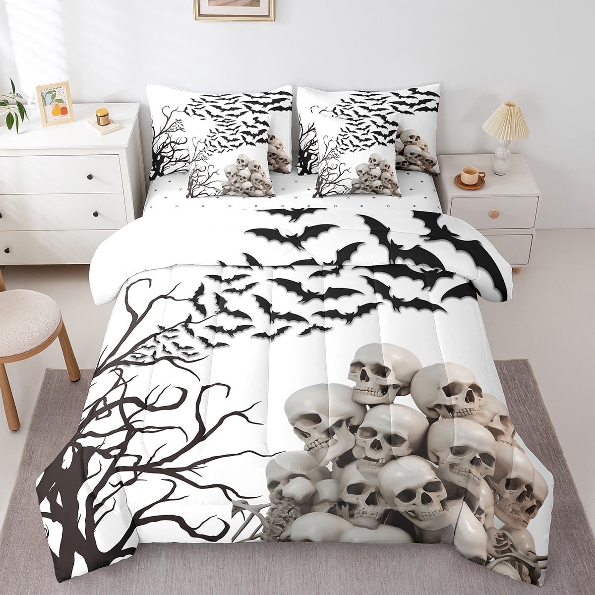 Erosebridal 7Pcs Halloween Skeleton Comforter Sets Queen Size, Gothic ...