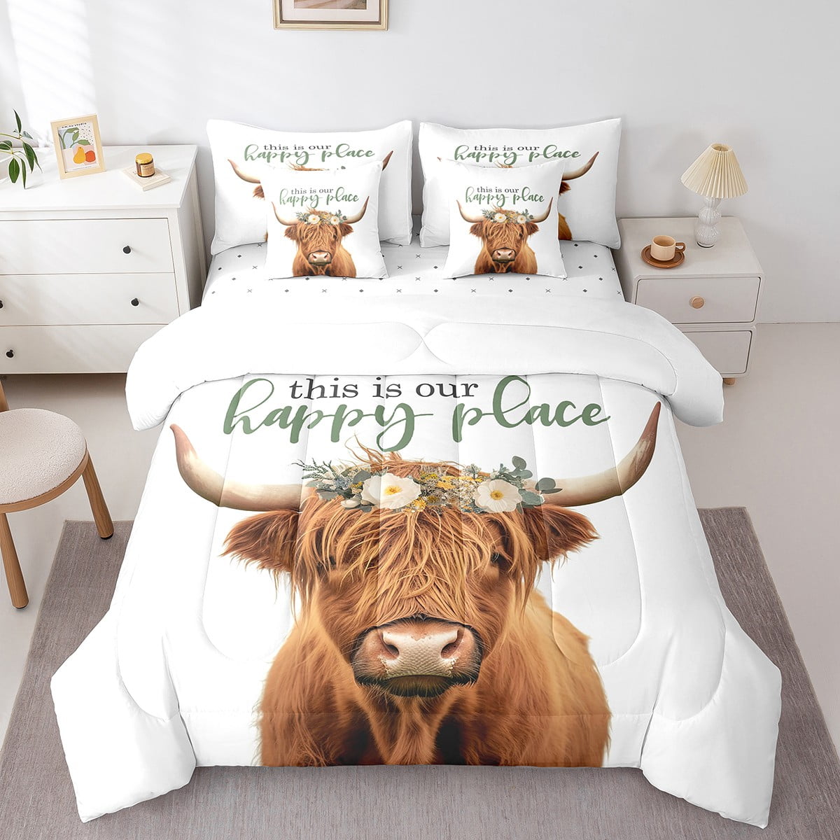 Erosebridal 7Pcs Rustic Highland Cow Comforter Sets Twin Size,Farmhouse Animal Bedding Sets Bed ...