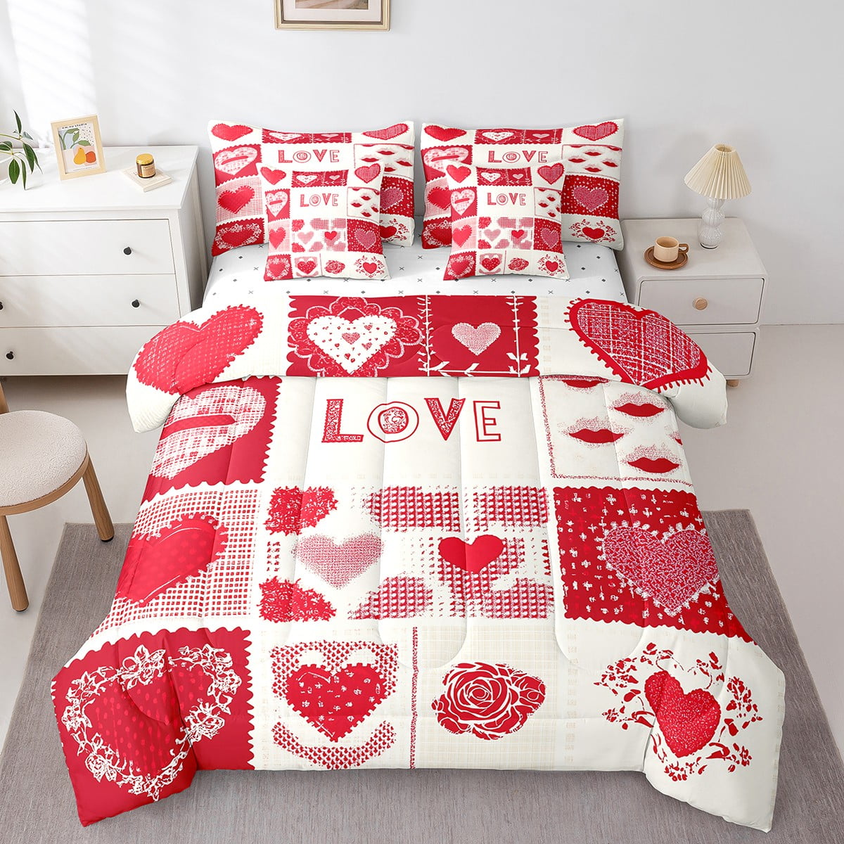 Erosebridal 7Pcs Valentines Day Decorations Comforter Set Bed In A Bag ...