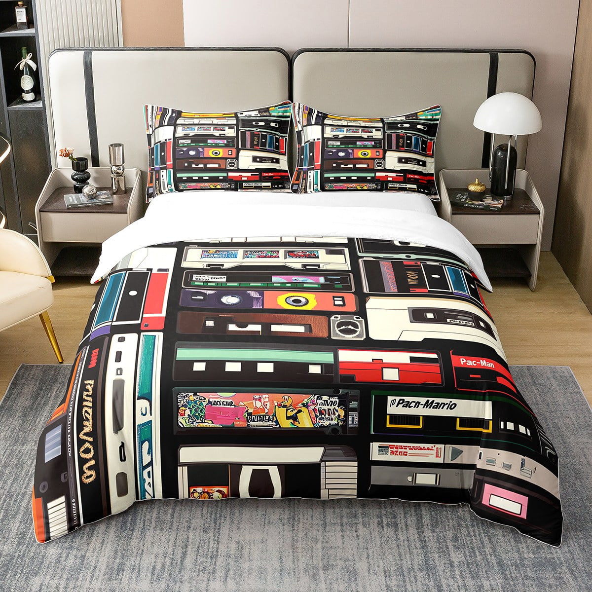 Erosebridal 80's Retro Music 100% Cotton Duvet Cover Full Size, Vintage ...
