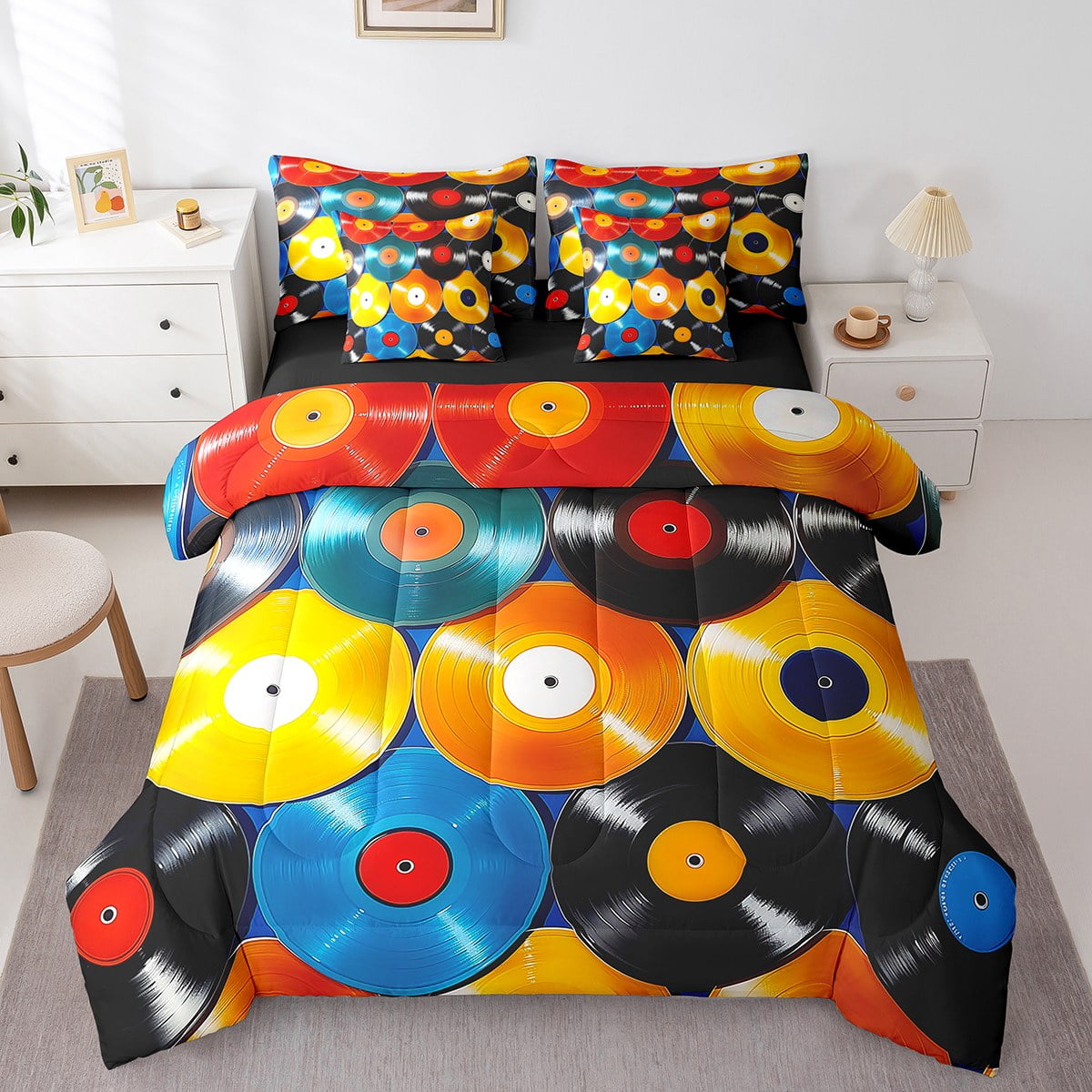 Erosebridal 80s Music Theme Bedding Twin Size, Rainbow Vinyl Record ...