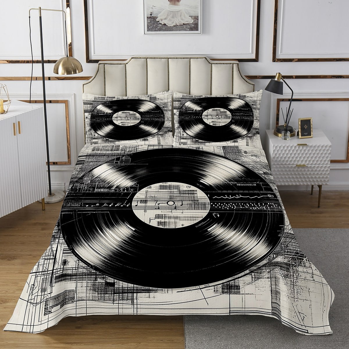 Erosebridal 90s Party Vinyl Record Quilt Sets for Queen Size Bed ...