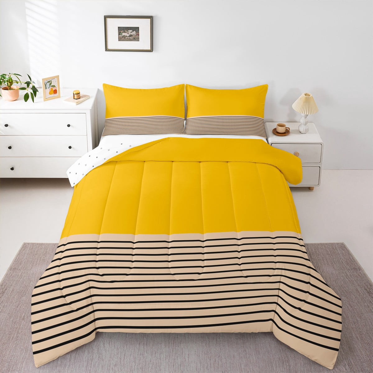 Erosebridal Abstract Balck Striped Comforter Sets Full Size,Black ...