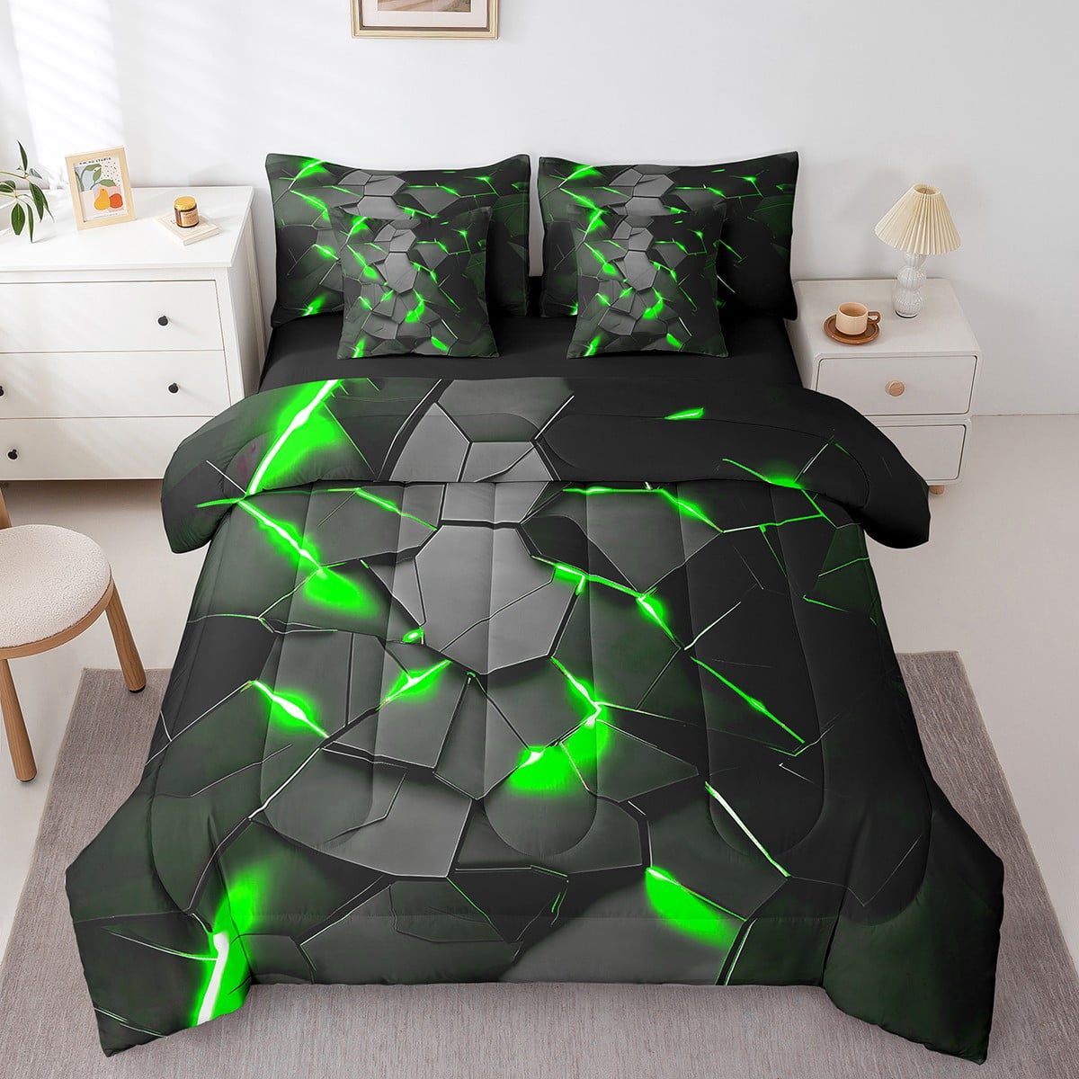 Erosebridal Abstract Geometry Bed in a Bag King size, Neon Hexagon ...
