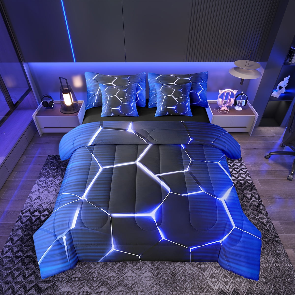 Erosebridal Abstract Honeycomb Bedding King Size, Neon Geometric Bed in ...