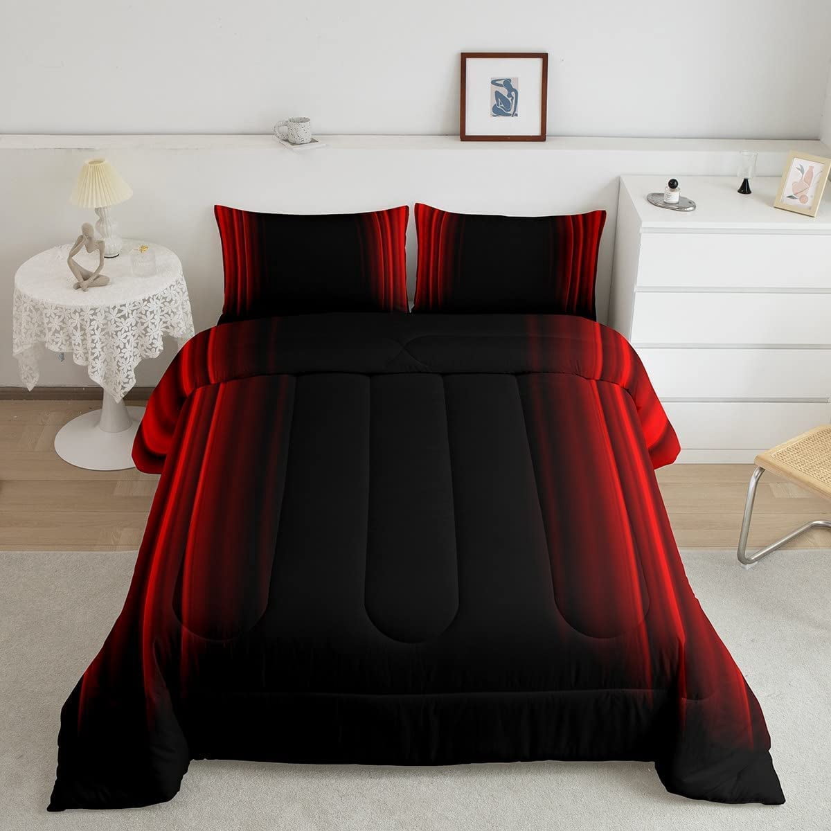 Erosebridal Abstract Ombre Comforter Set Teens Red and Black Bedding ...