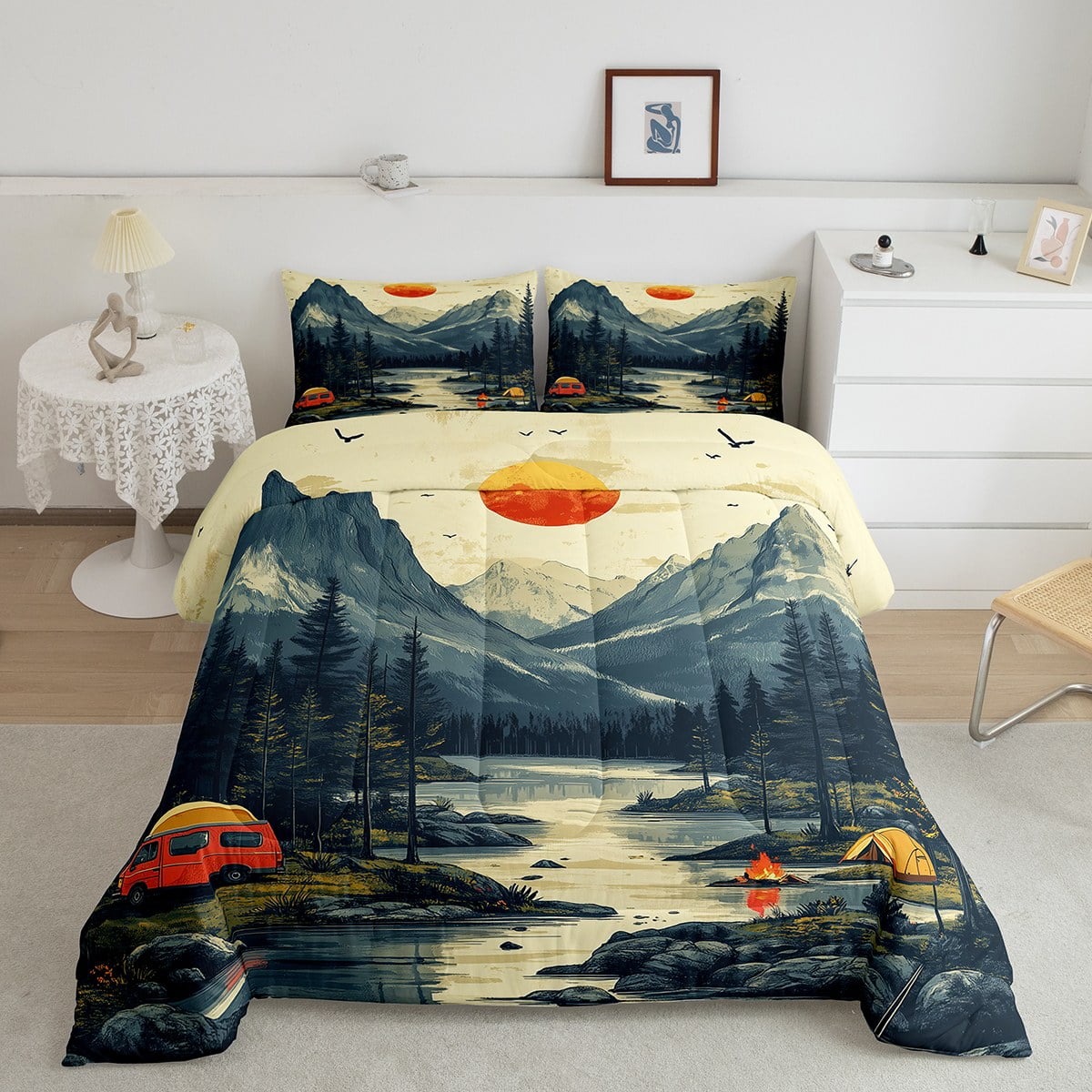 Erosebridal Adult Camping Bedding Sets Twin with Comforter, Lake ...