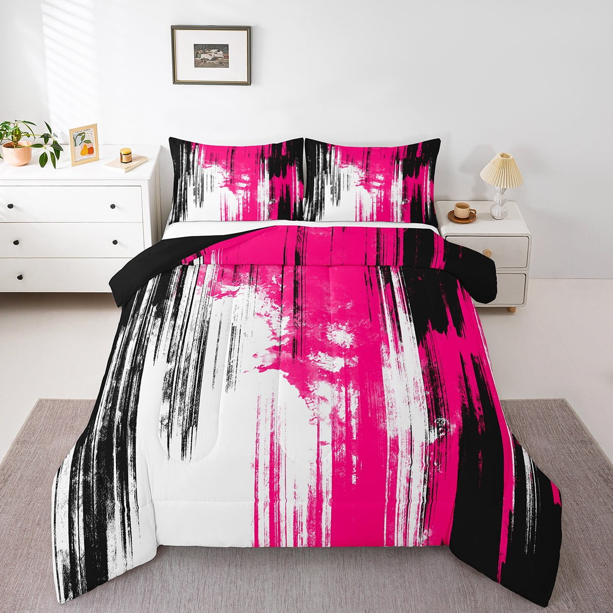 Erosebridal Aesthetic Hot Pink Gradient Bedding Sets Full with ...