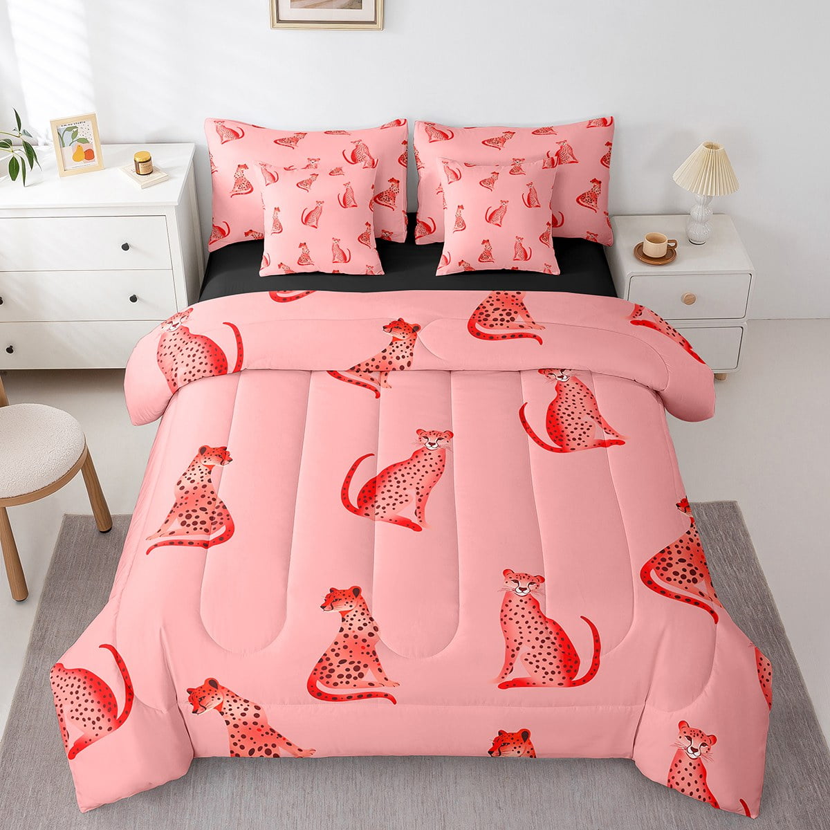 Erosebridal Aesthetic Pink Bedding Sets Queen Size, Wild Leopard ...