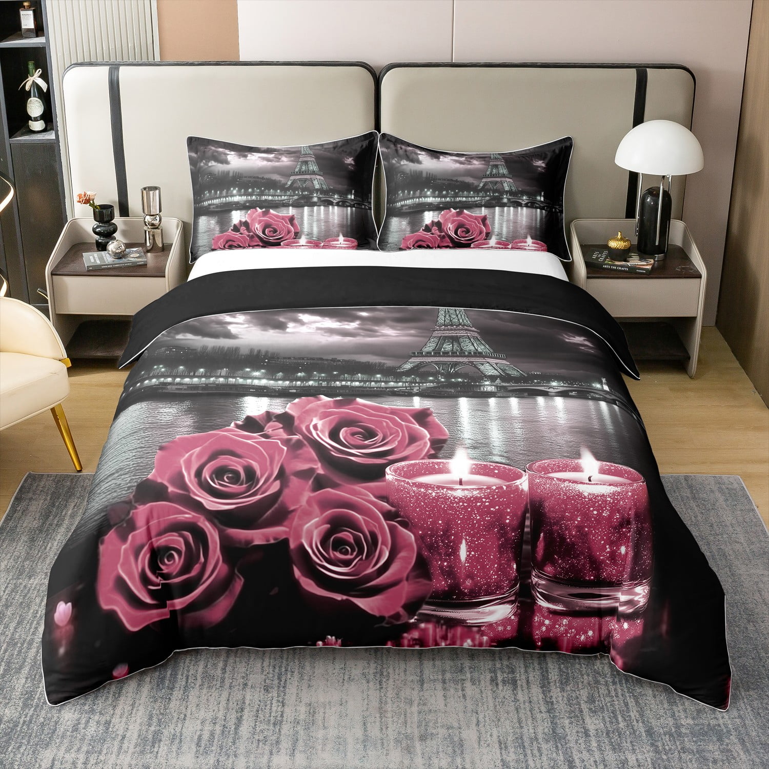 Erosebridal Aesthetic Pink Rose Flower 100% Cotton Duvet Cover Full ...