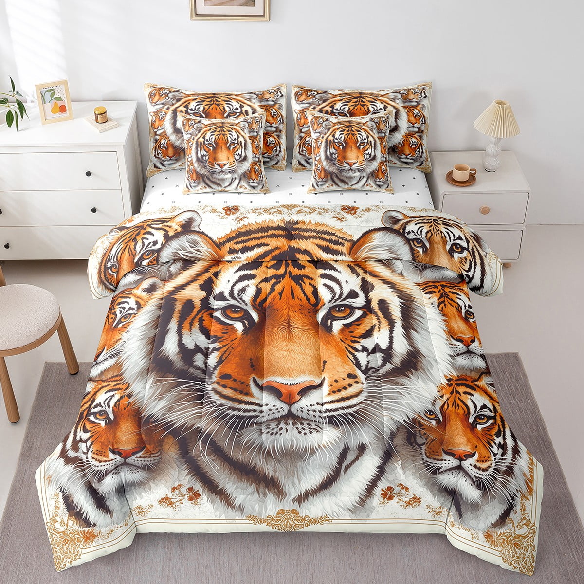 Erosebridal African Safari Tiger Bed in a Bag Queen Size, Jungle Animal ...