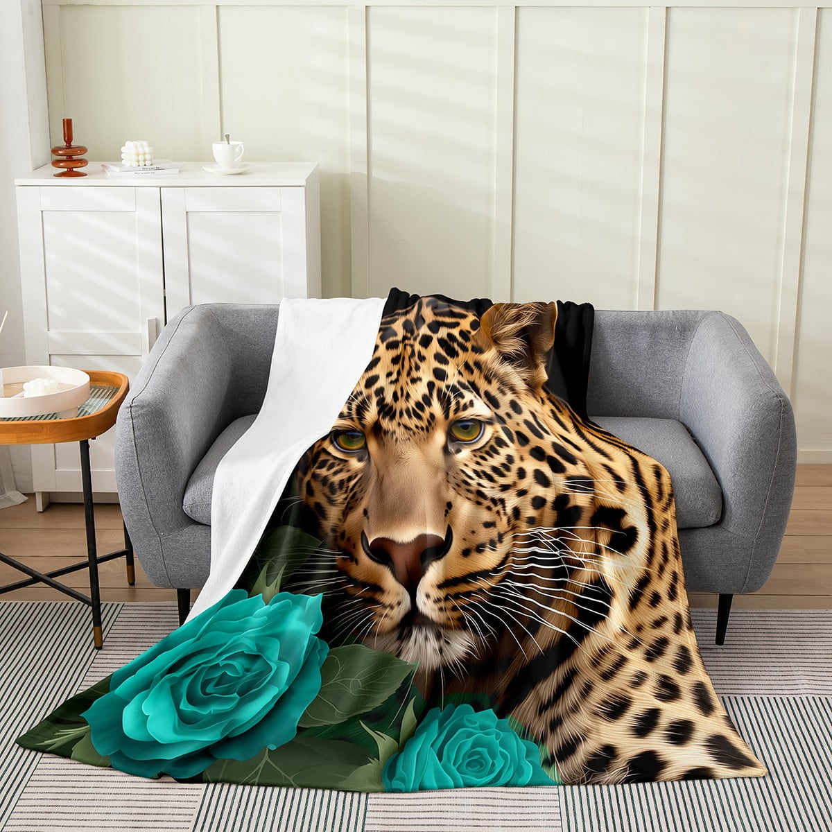 Erosebridal Afro Cheetah Leopard Animal Sherpa Blanket 90x90, Cyan Blue ...