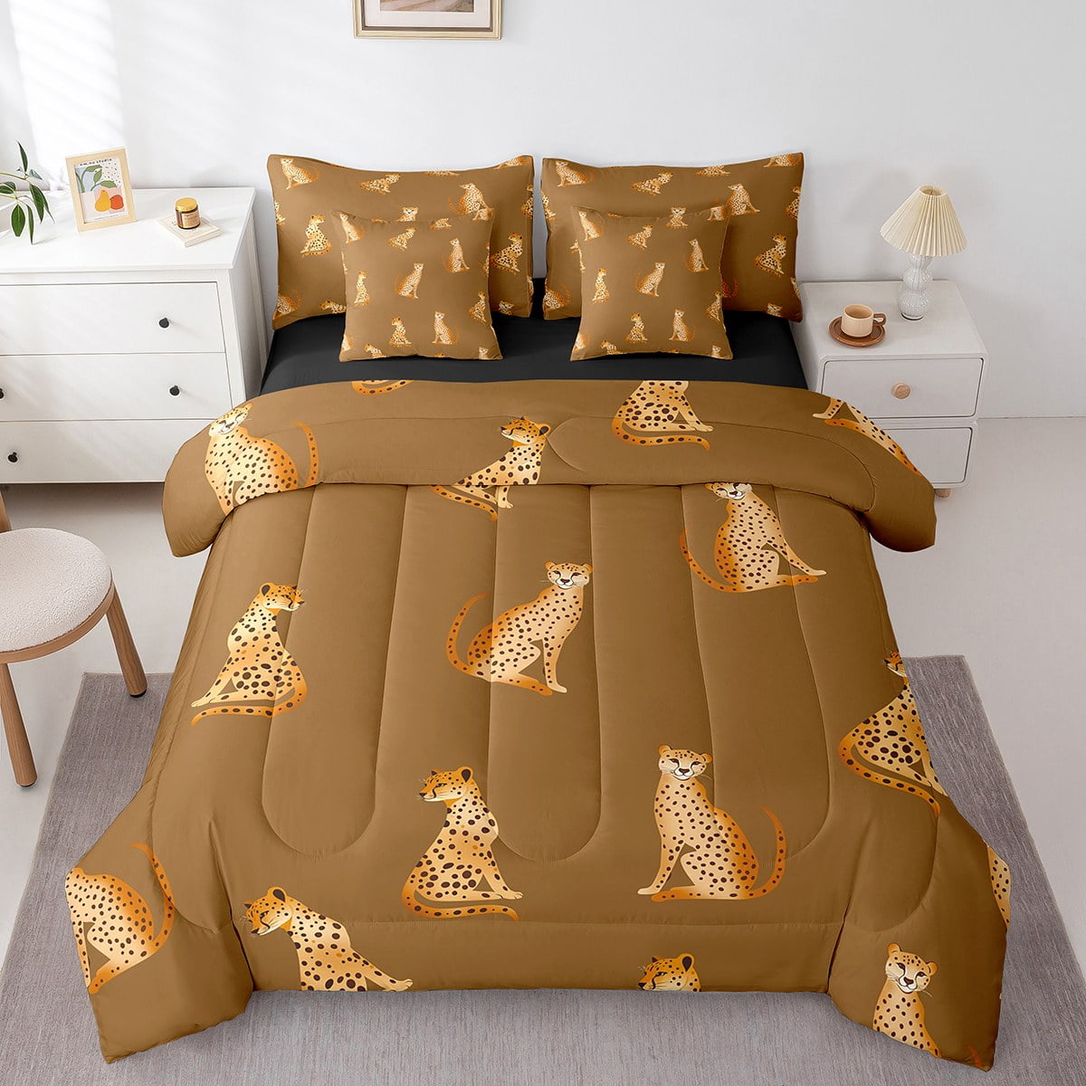 Erosebridal Afro Safari Animal Bedding Full Size, Brown Leopard Cheetah Print Comforter Sets ...