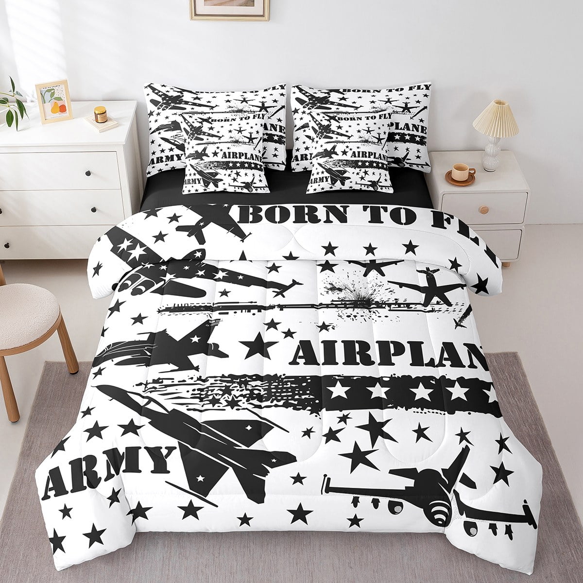 Erosebridal Airplane Aircraft Bed in a Bag King size,Black White ...